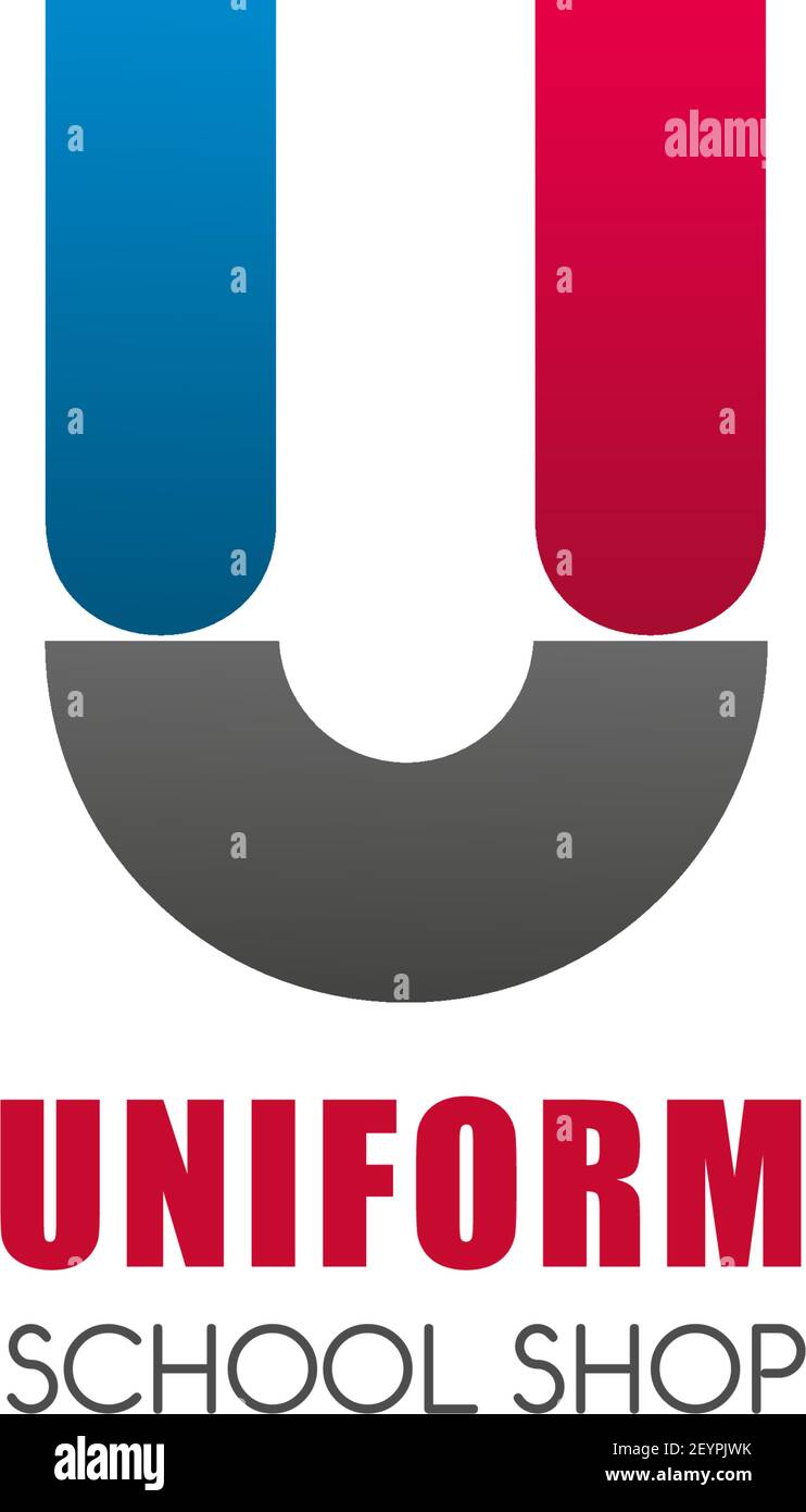 U letter icon for school uniform shop. Vector geometric U in magnet ...
