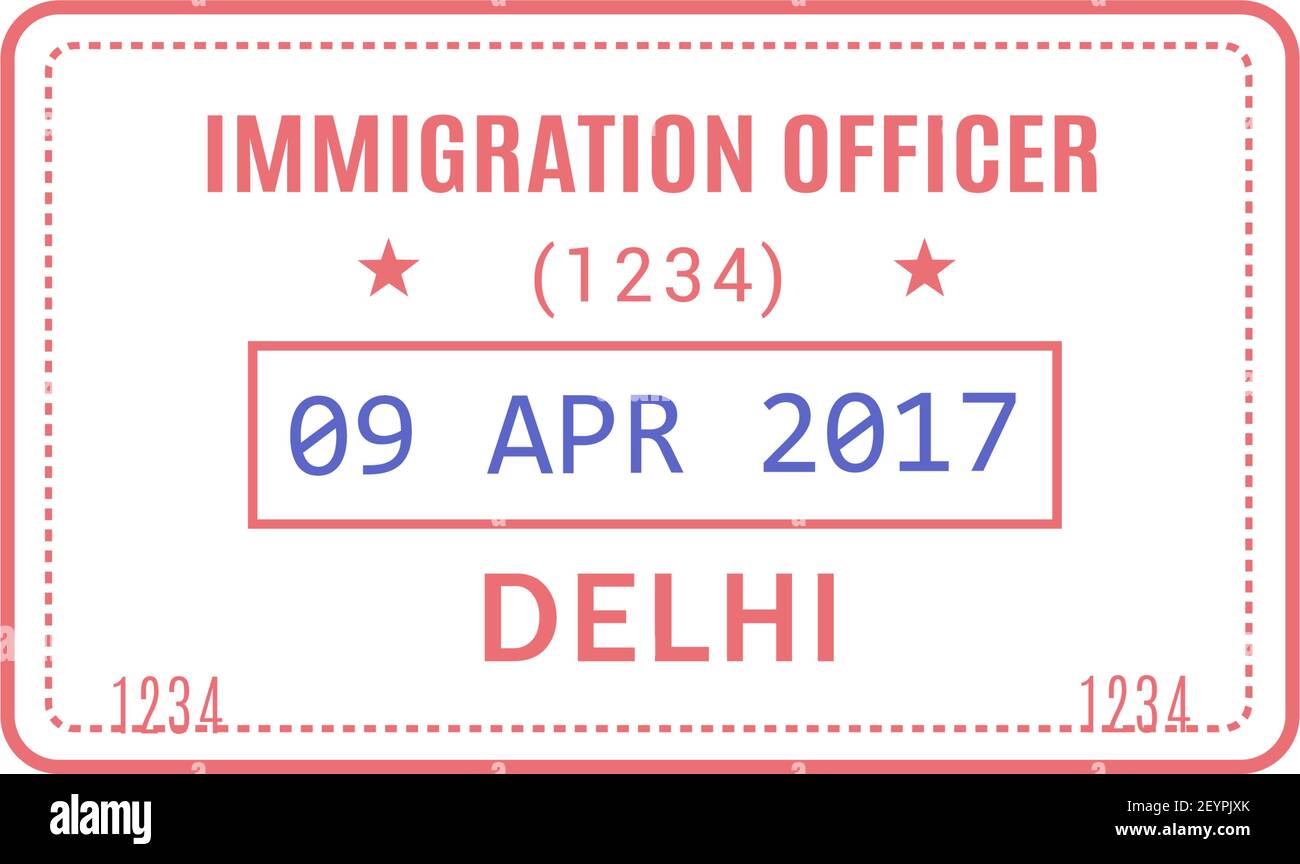 Passport control stamp to Delhi, arrival or departure visa vector ...
