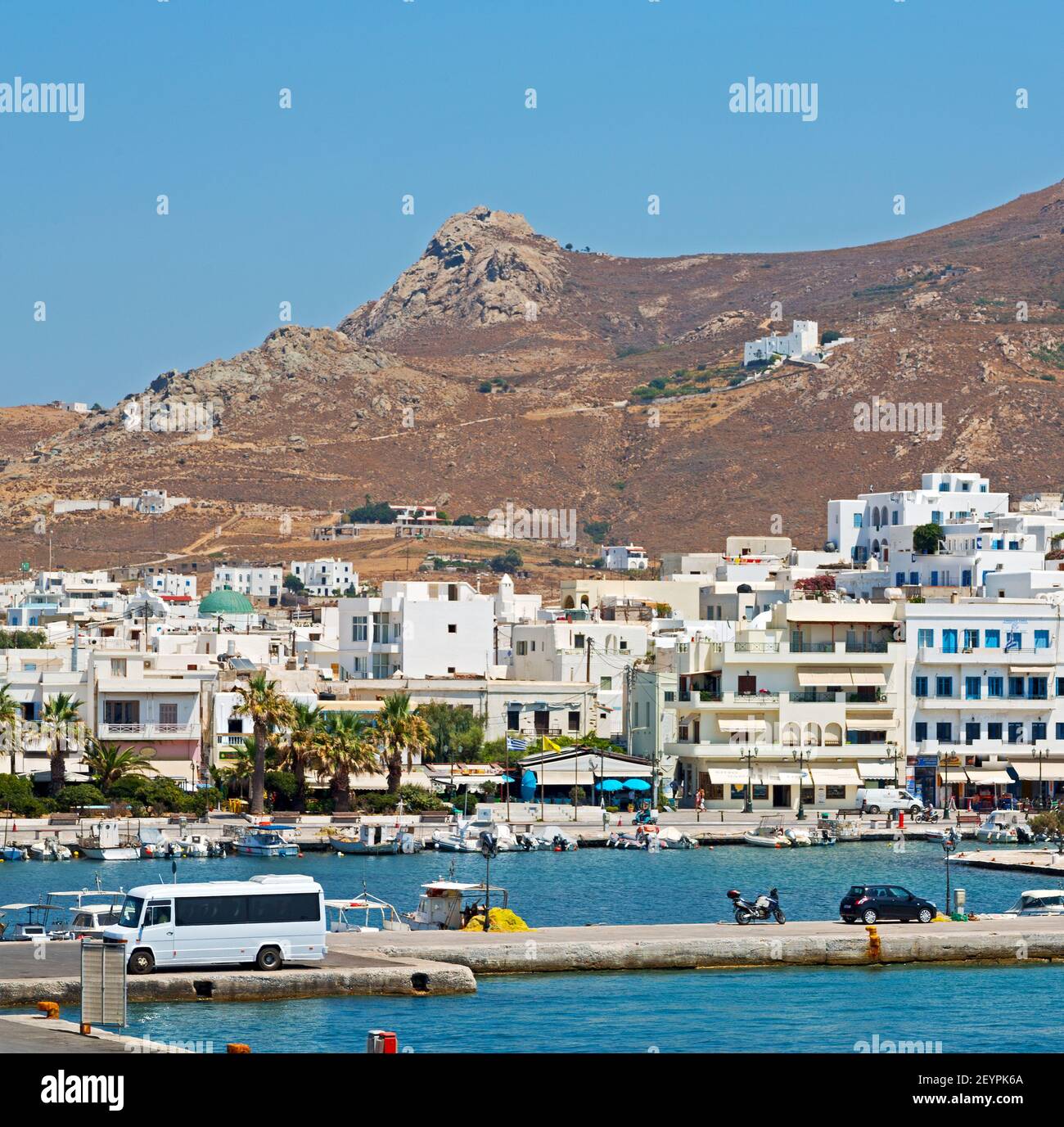 Old history in cyclades island harbor and boat santorini naksos europe ...