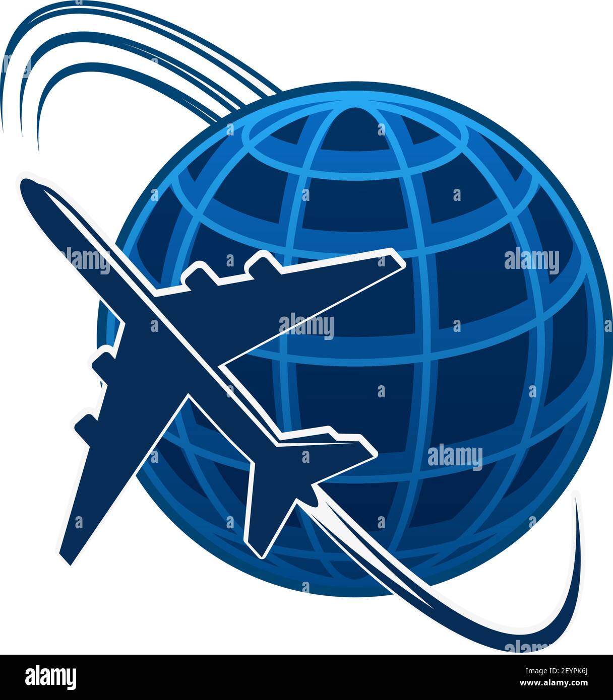 Airplane and world globe icon, travel agency or air post mail delivery ...