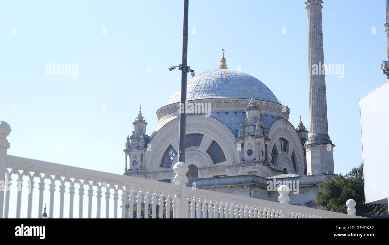 Dolmabahce mosque from dolmabahce palace and clock tower. Baroque and ...