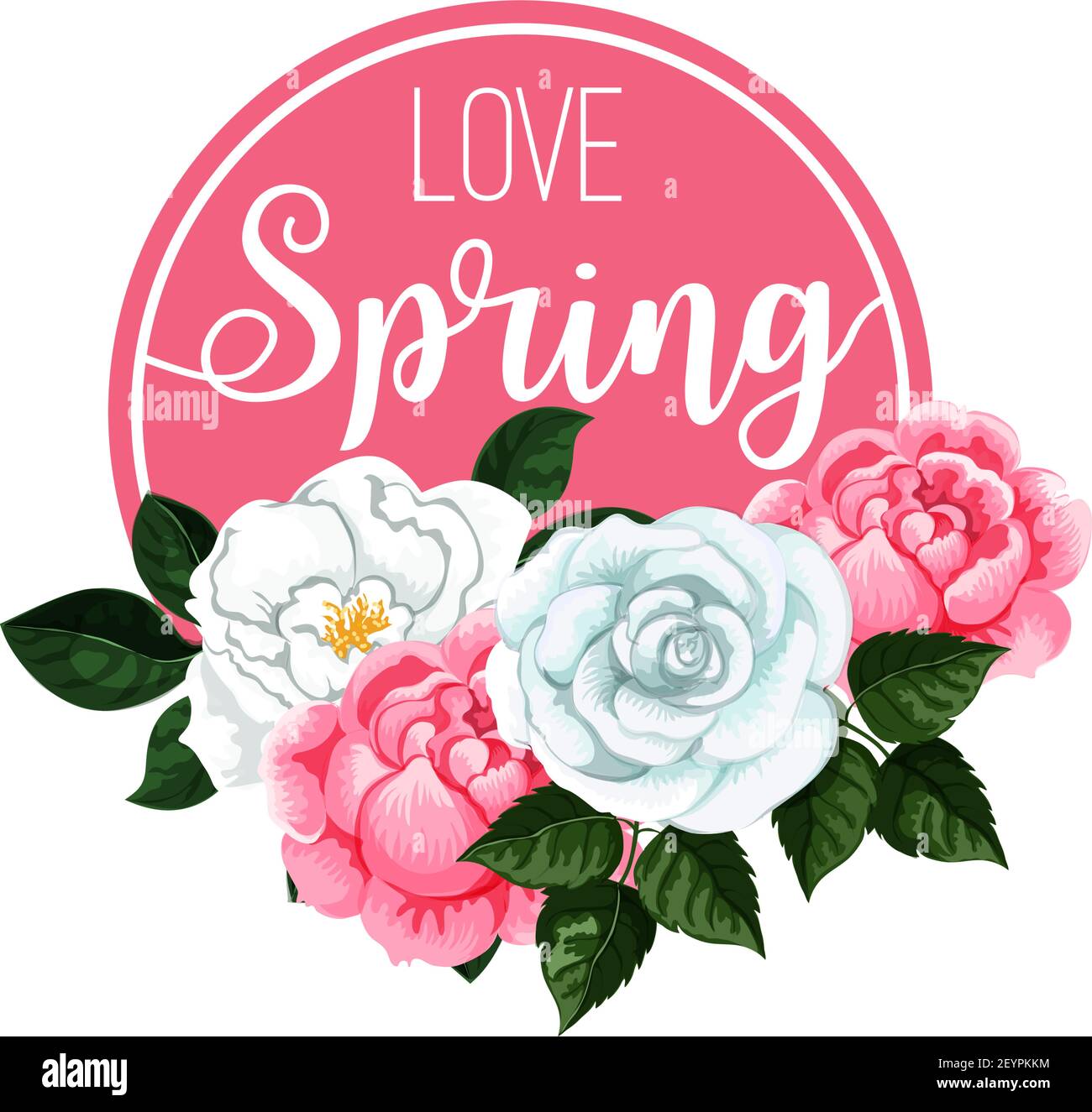 Love spring creative vector poster. Pink color label with spring ...