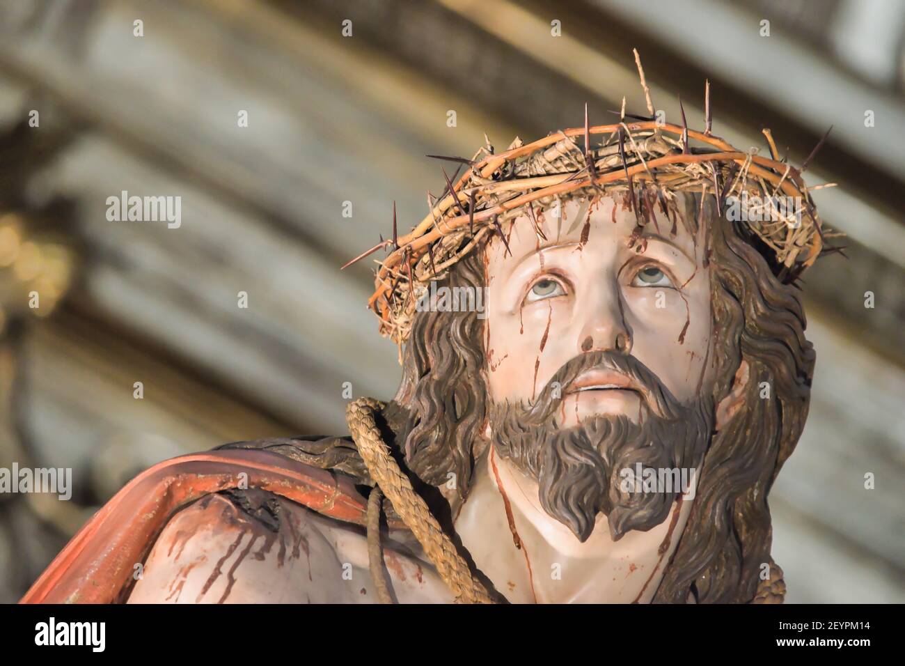 A statue of Jesus Christ in a crown of thorns during the Holy Week in Valladolid Stock Photo - Alamy