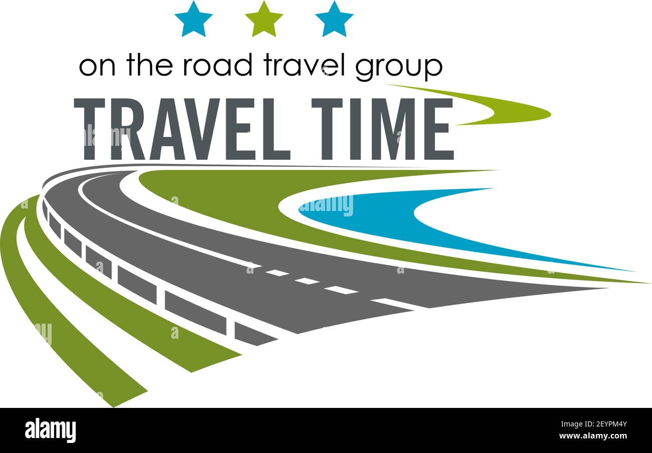 Travel time group company label. Vector poster with road for tourism ...
