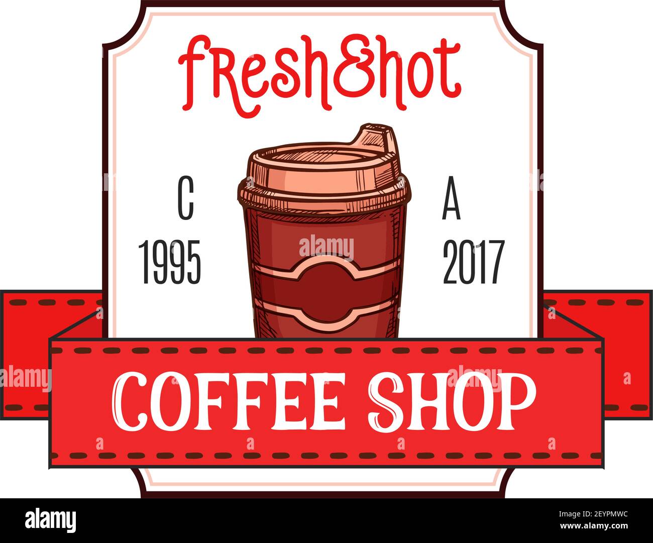Creative vector label for coffee shop. Fresh and hot beverage vector ...