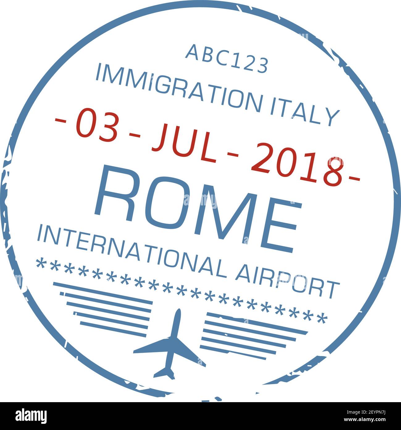 Italy immigration stamp of arrival to Rome international airport ...