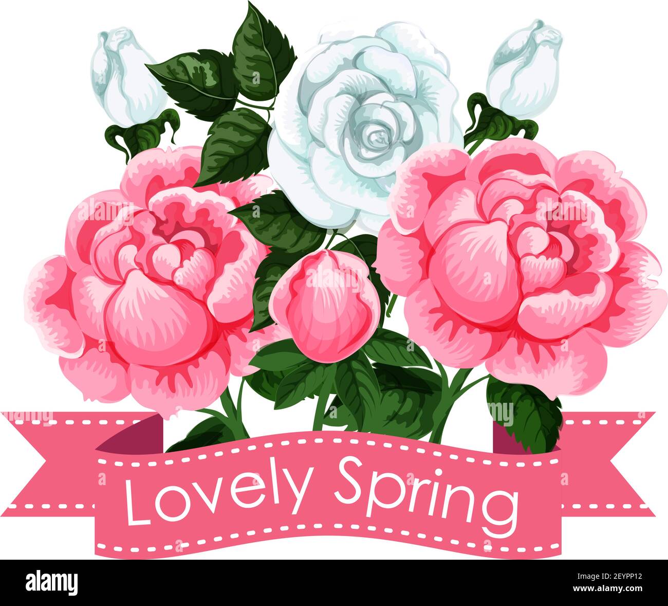 Lovely spring vector poster. Label with spring flowers and ribbon ...