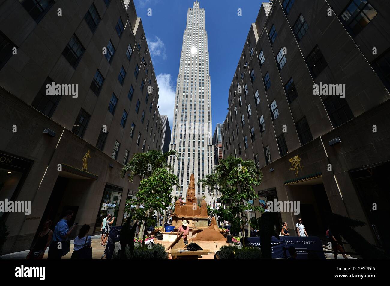 View of a 16-foot-tall sand castle being built in Rockefeller Center as ...