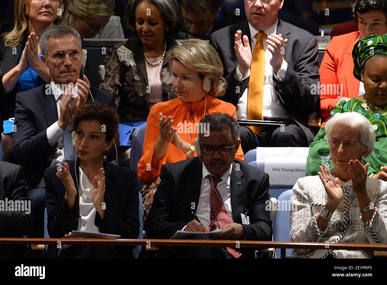 Queen Mathilde of Belgium (center) attends the 73rd United Nations ...
