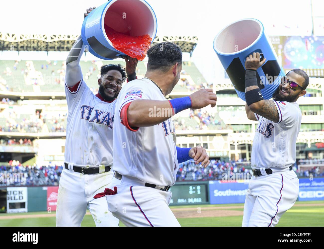 Mar 31, 2019: Texas Rangers shortstop Elvis Andrus #1 (left), and Texas ...