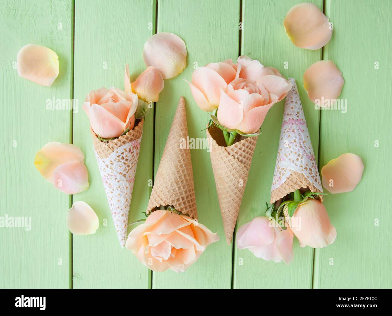 Fresh roses in ice cream cones Stock Photo - Alamy