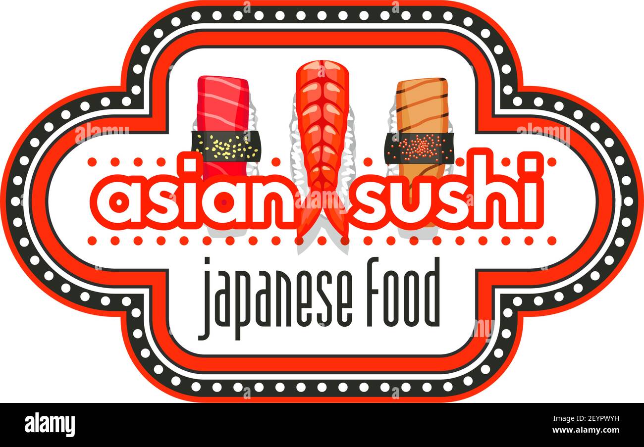 Japanese sushi label for asian food restaurant menu design. Seafood ...