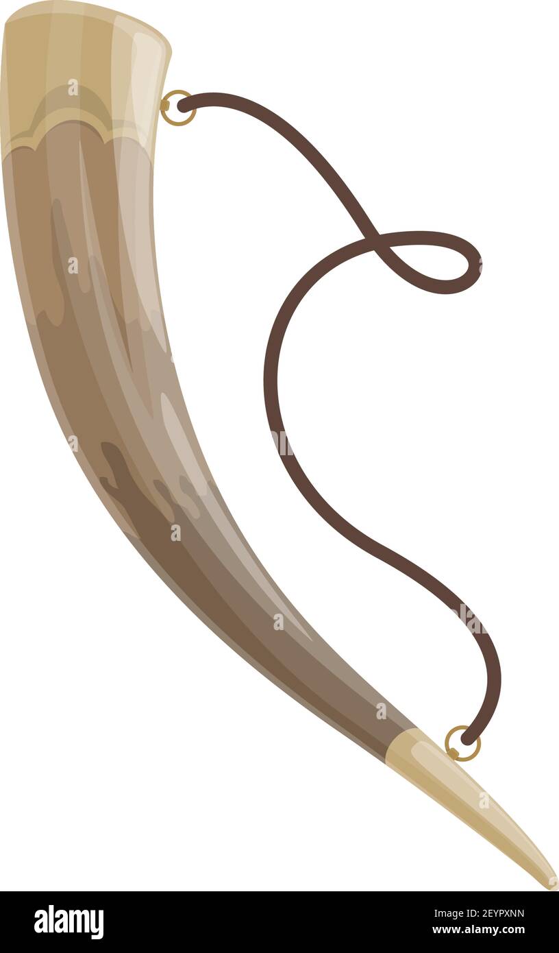 Hunting horn vector isolated icon. Hunter ivory horn on lanyard ...