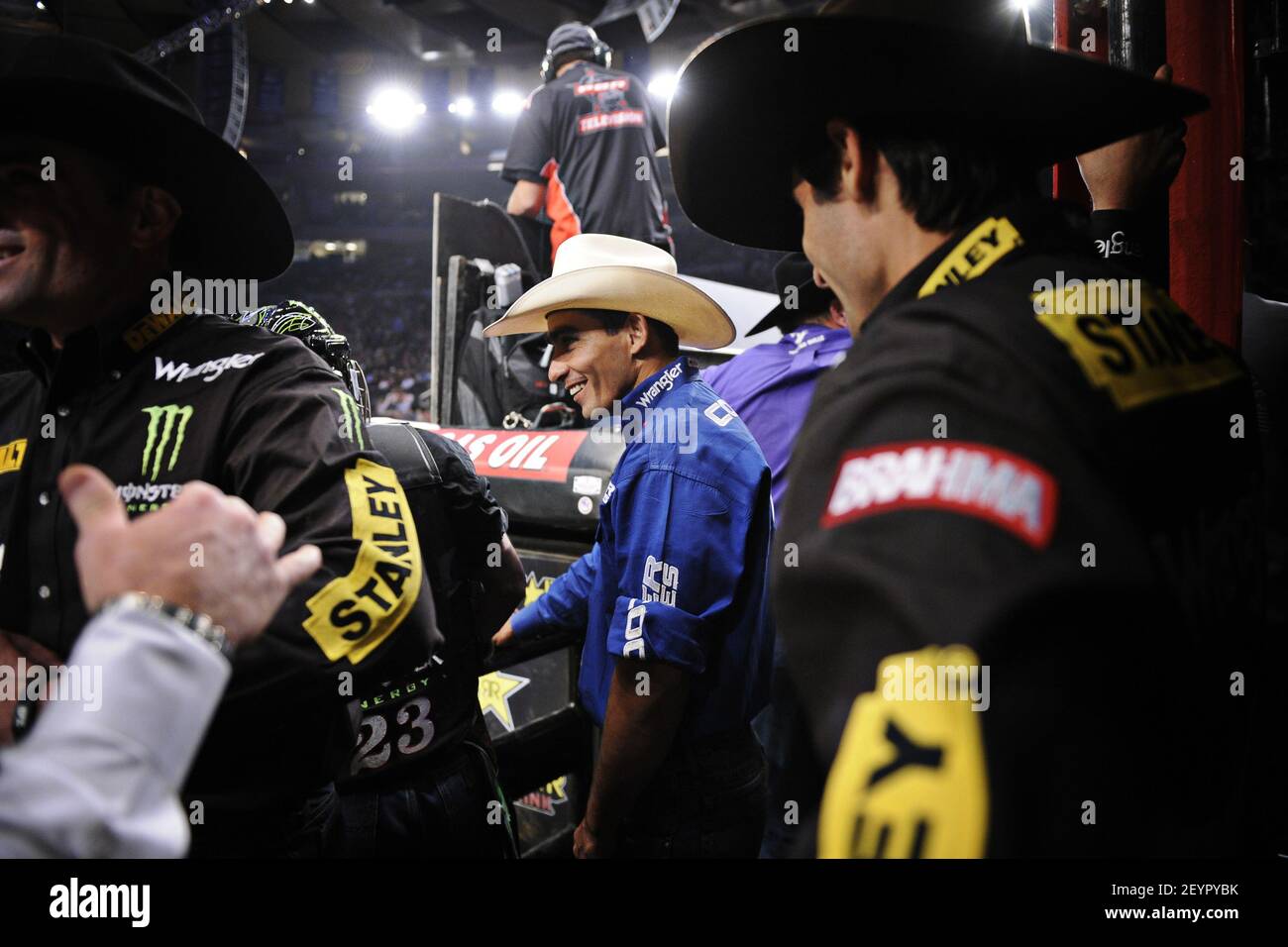 07 January 2012 - New York - A professional bull rider talks with ...