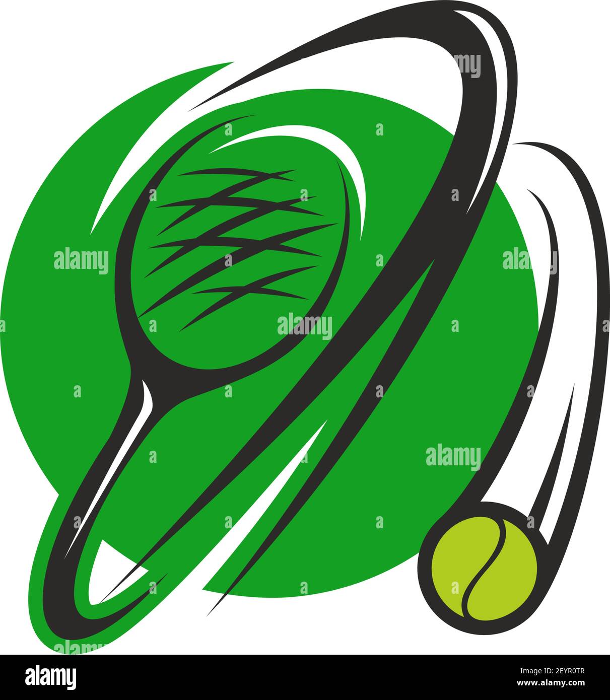 Tennis sport round symbol with ball and racket. Flying tennis ball and ...