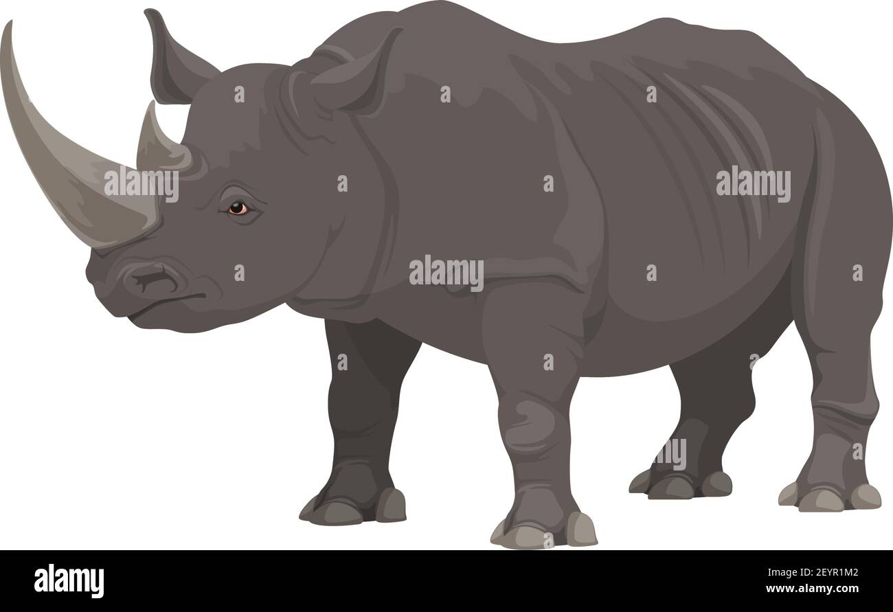 Rhinoceros wild animal vector isolated icon. African safari zoo and ...