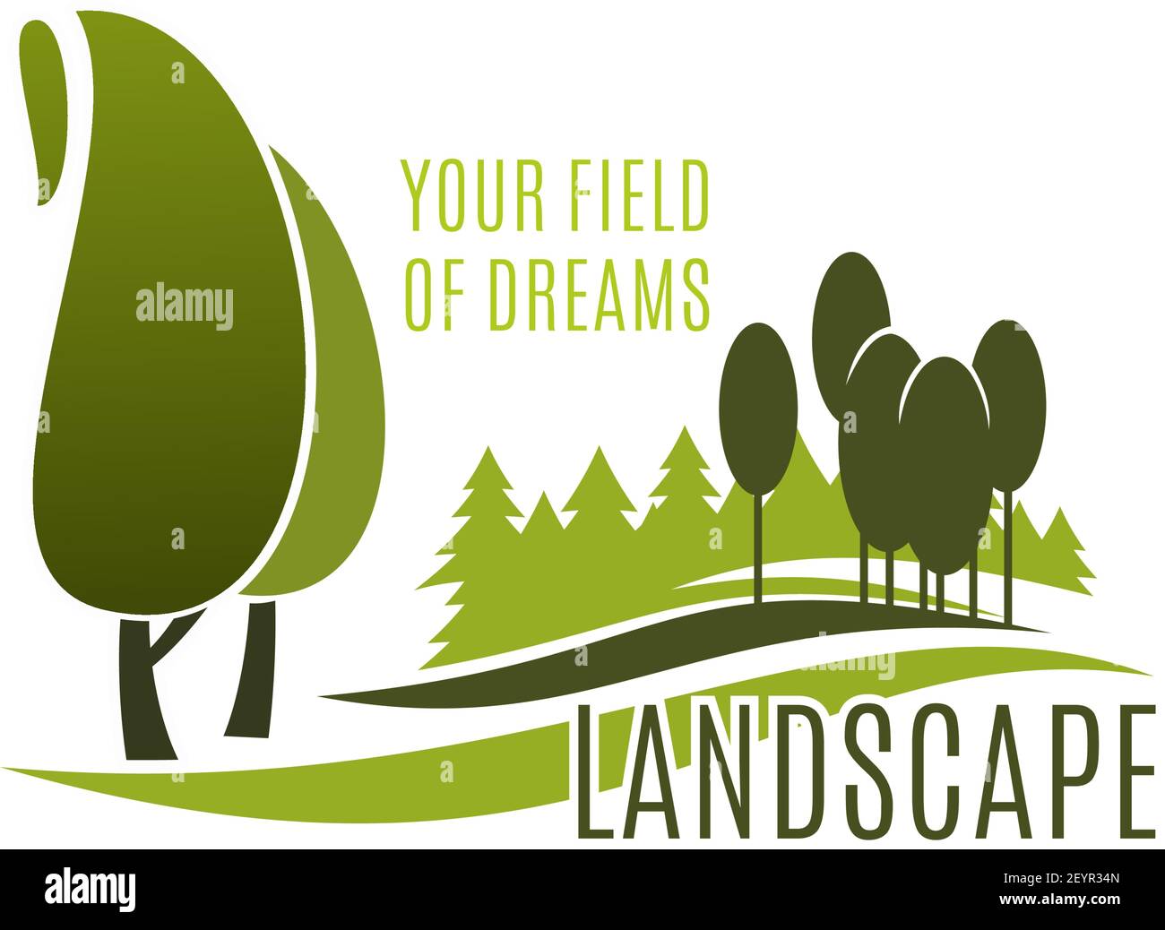 Landscape design icon with green tree plant. Ecology nature landscape ...