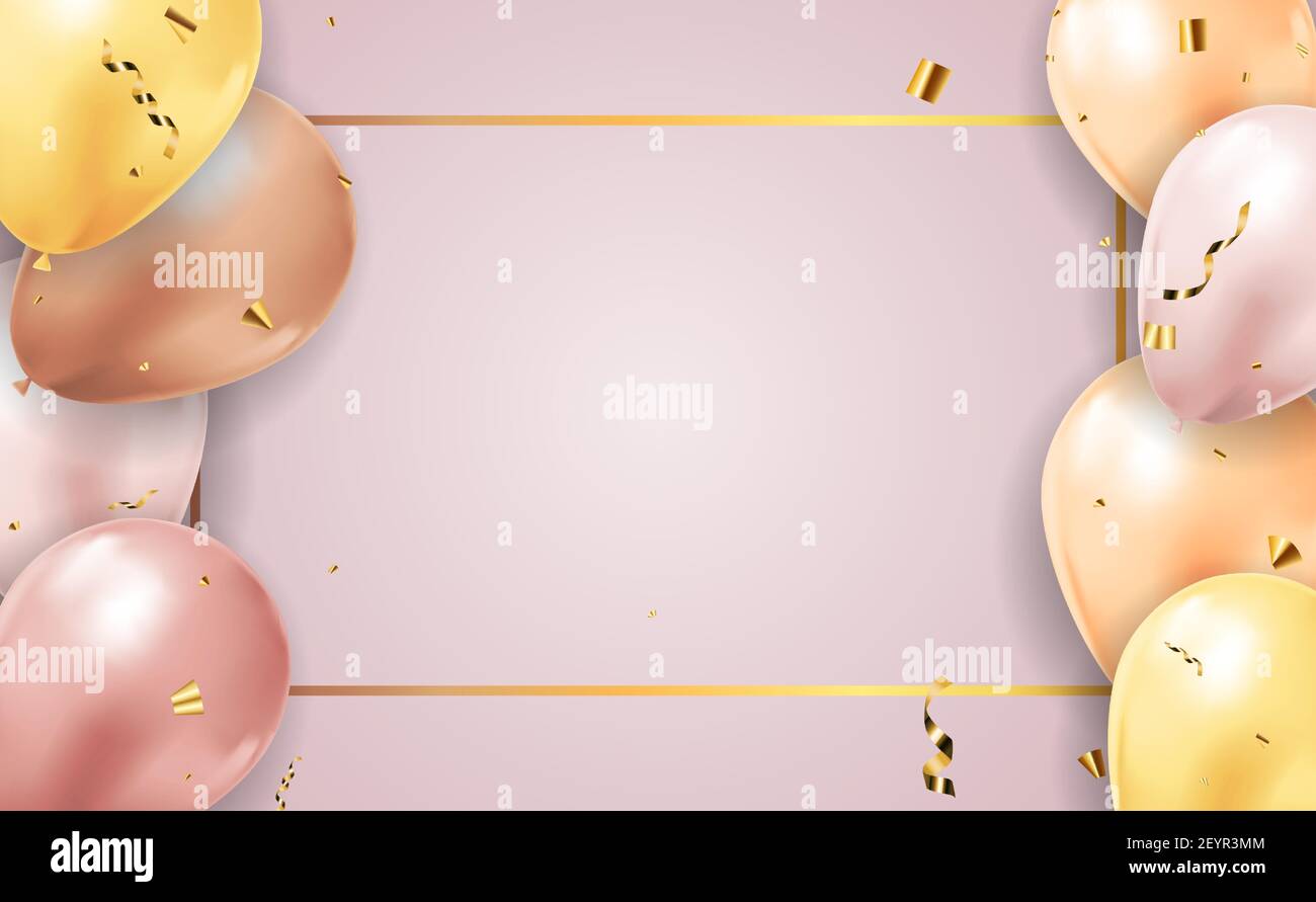 Realistic 3d congrats background with balloons and confetti, holiday ...