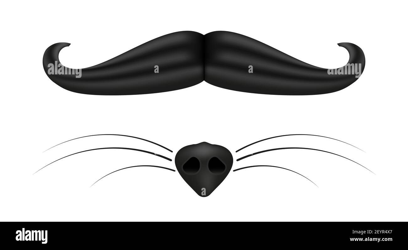 Vintage mens mustache. Female fox nose and mustache. 3D cartoon ...