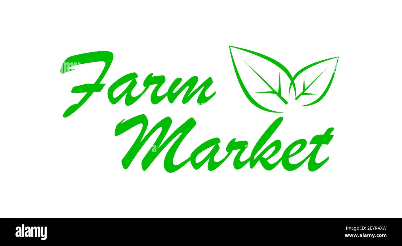 Green farm market emblem with leaf. Flat illustration isolated on white ...