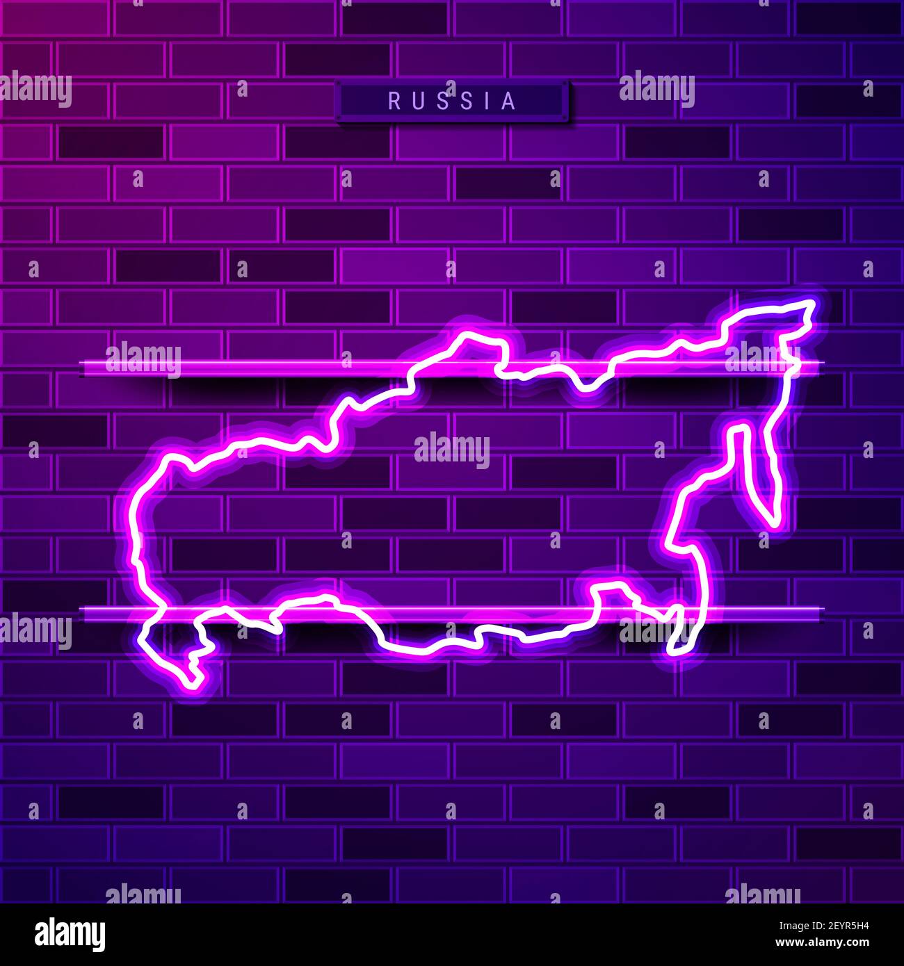 Russia map glowing neon lamp sign. Realistic illustration. Country name ...