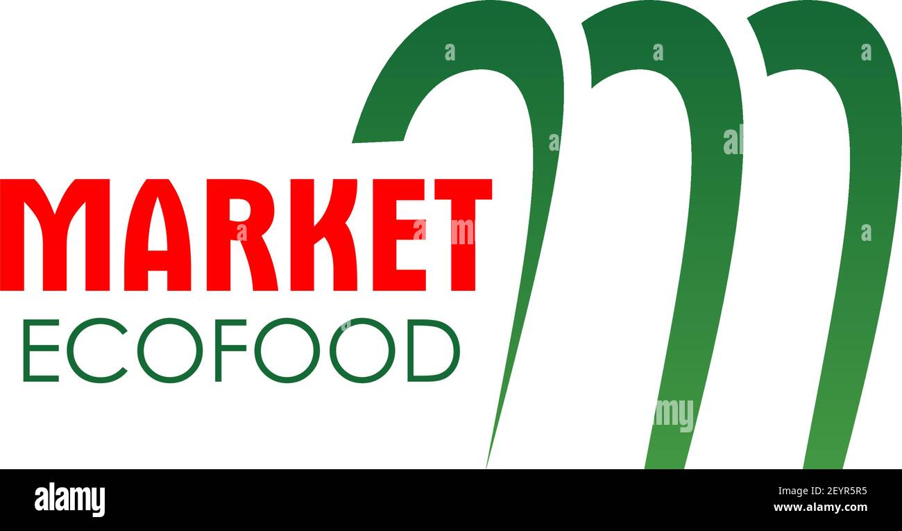 Eco food market M letter icon for black or healthy bio product ...