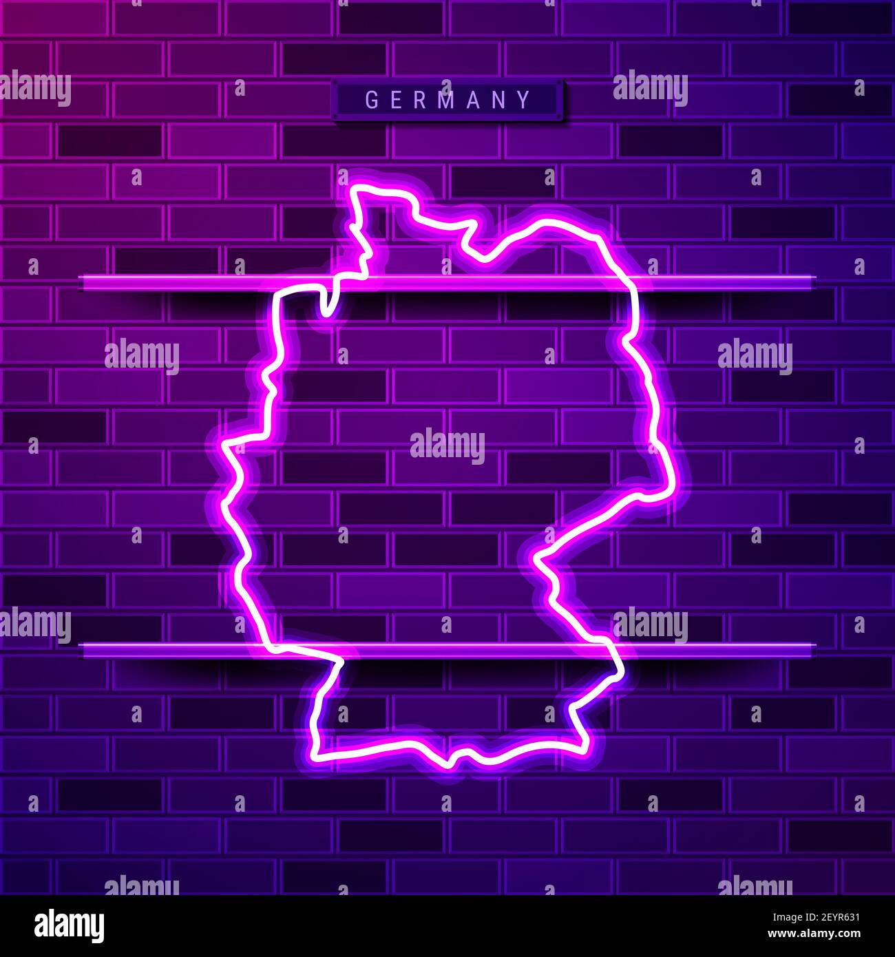 Germany map glowing neon lamp sign. Realistic illustration. Country ...