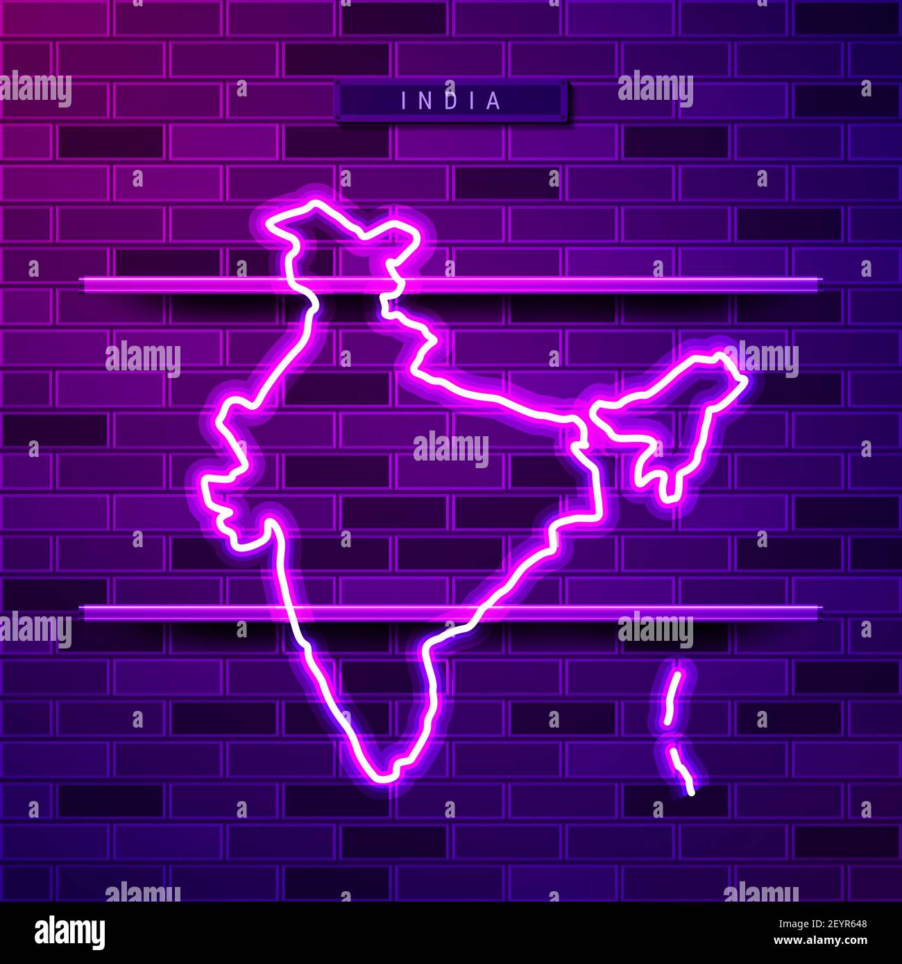 India map glowing neon lamp sign. Realistic illustration. Country name ...
