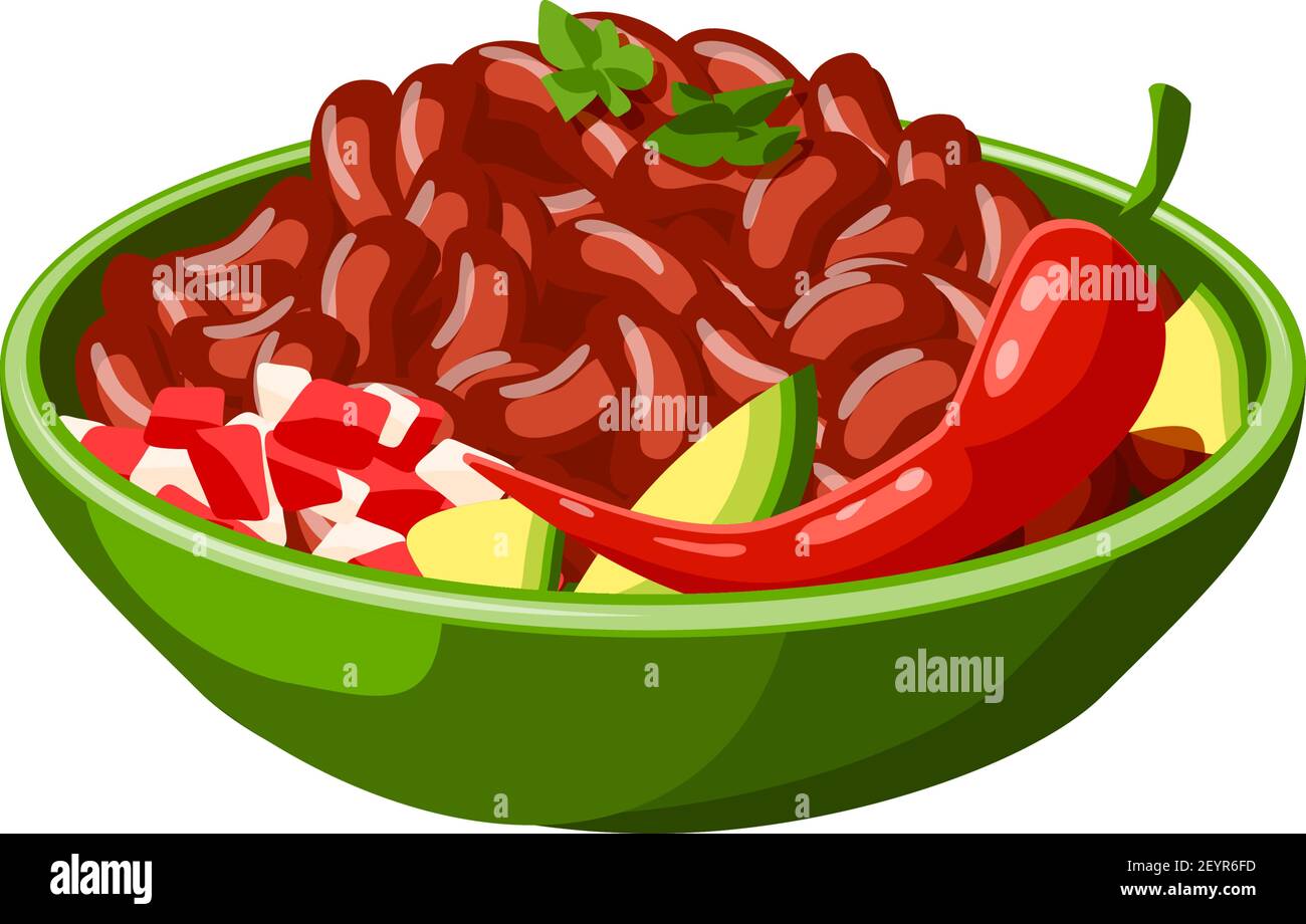 Mexican chili beans dish vector isolated icon. Mexico traditional ...