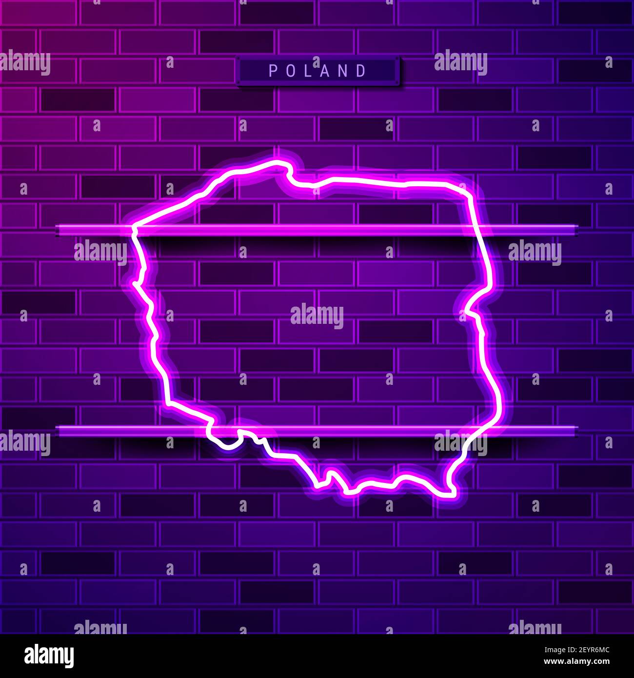 Poland map glowing neon lamp sign. Realistic illustration. Country name ...