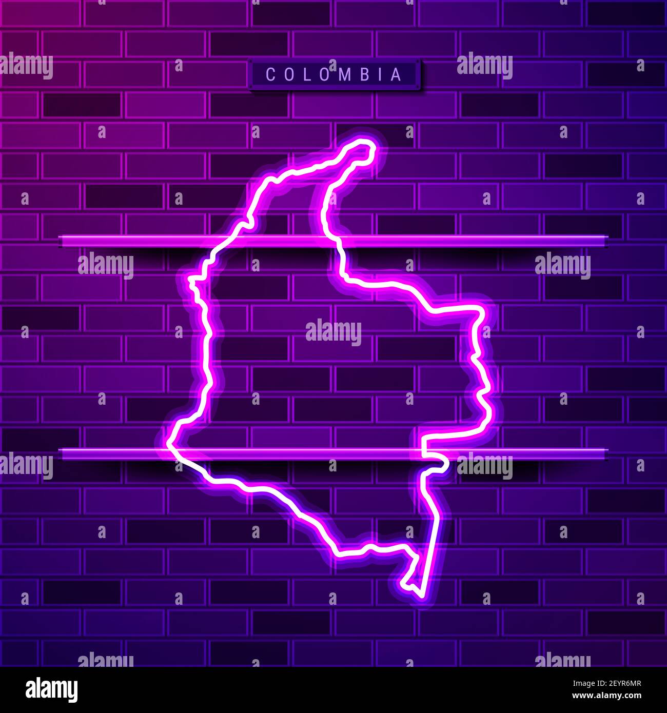 Colombia map glowing neon lamp sign. Realistic illustration. Country ...