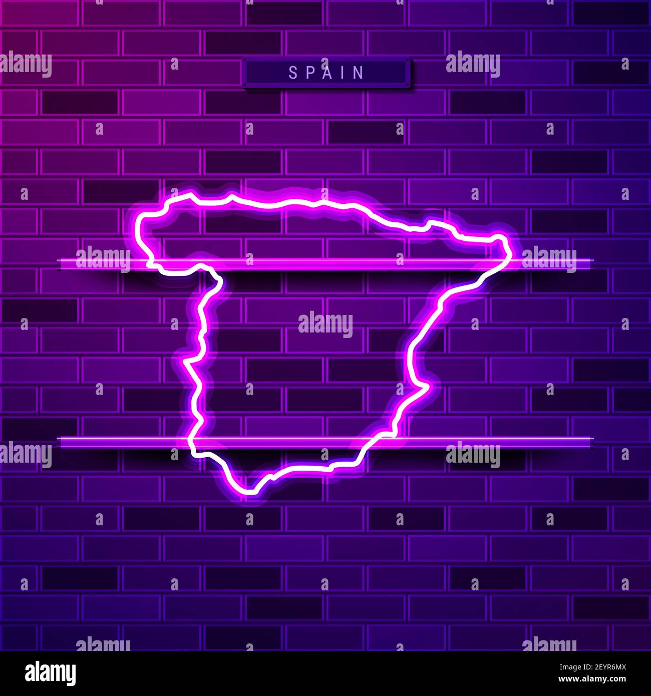 Spain map glowing neon lamp sign. Realistic illustration. Country name ...