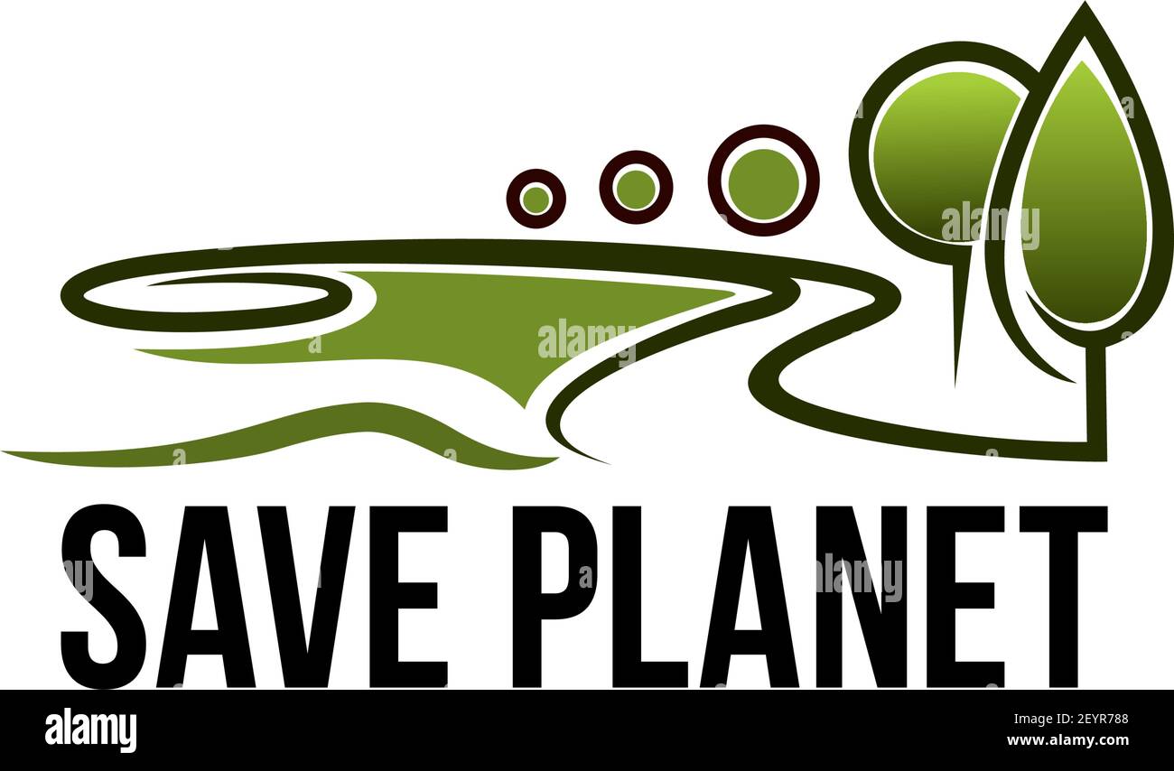 Save Planet icon of green trees for global earth environmental ...