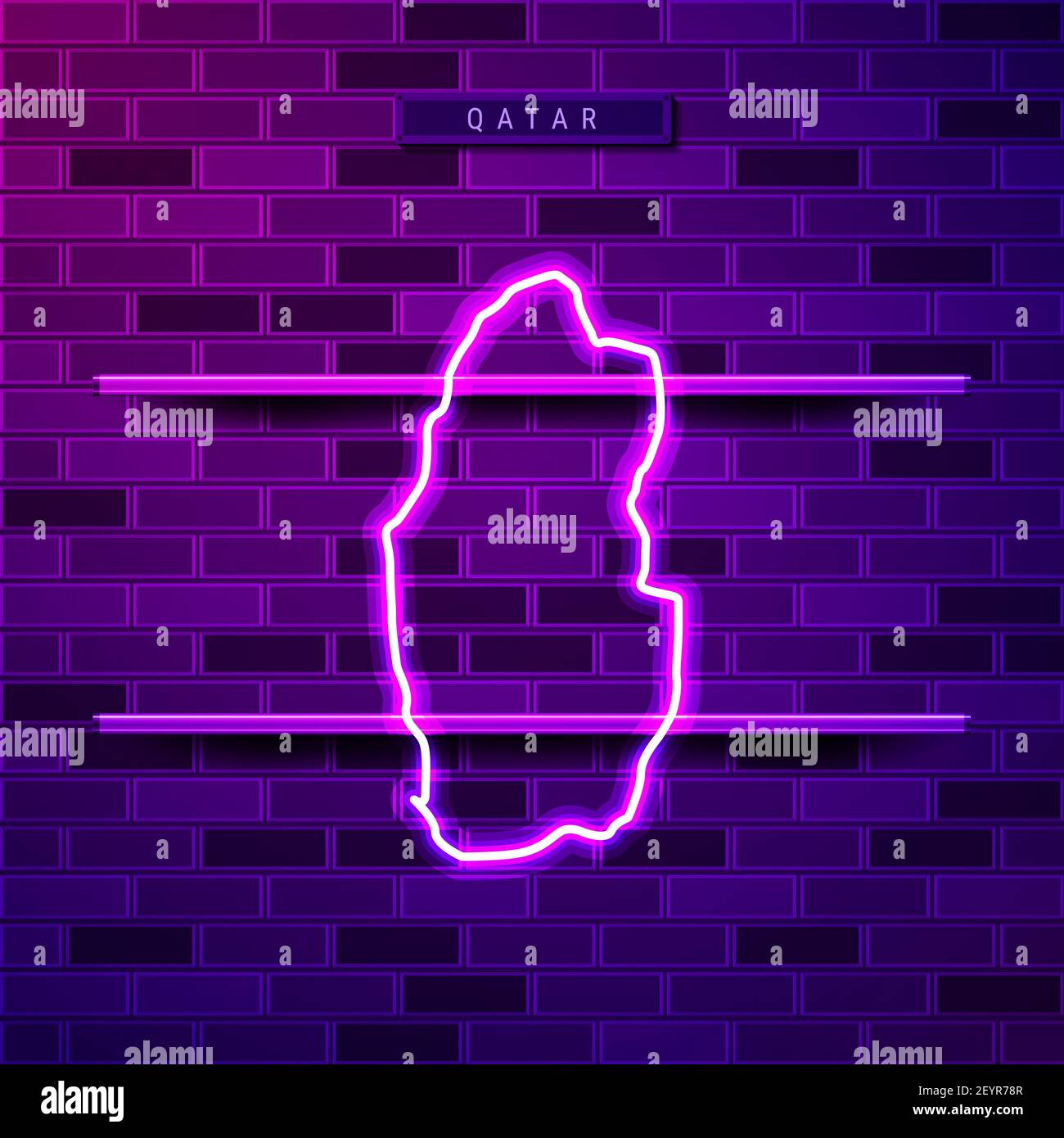 Qatar map glowing neon lamp sign. Realistic illustration. Country name ...