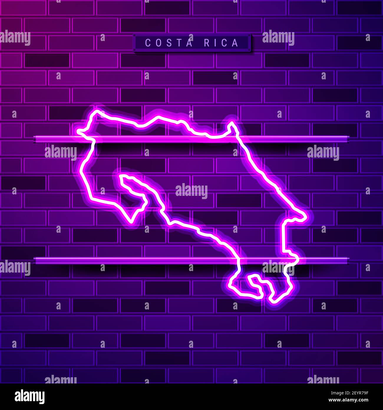 Costa Rica map glowing neon lamp sign. Realistic illustration. Country ...