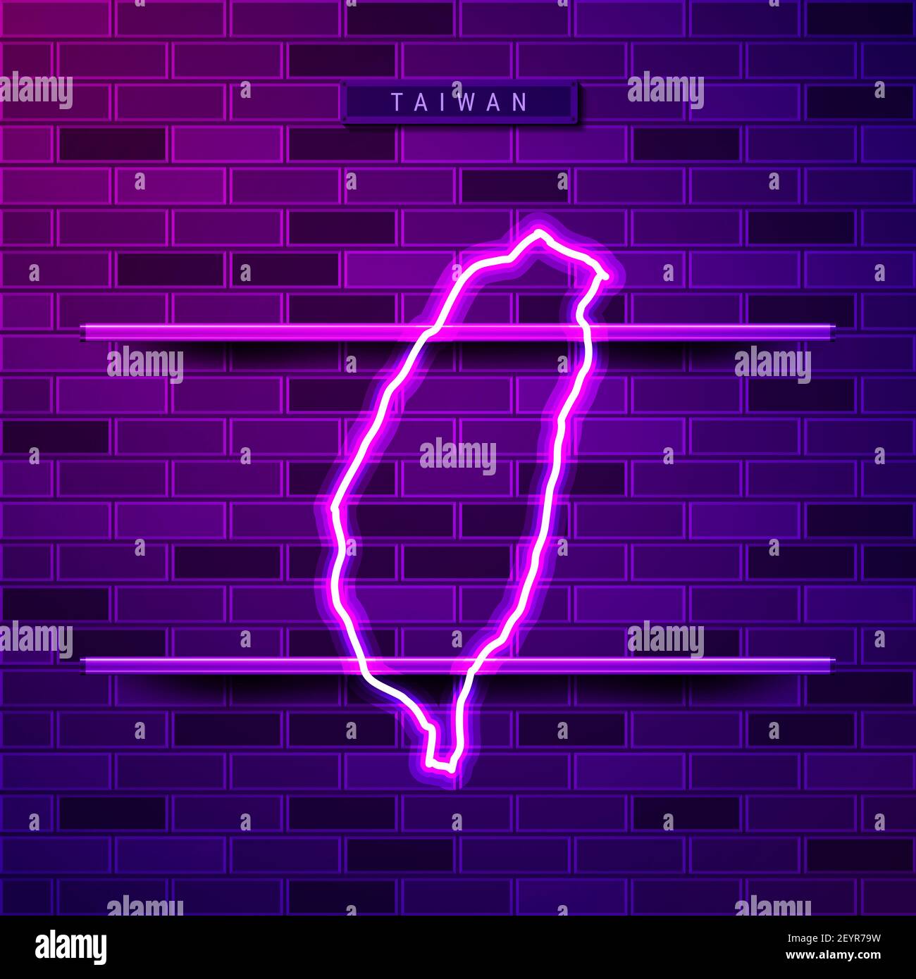 Taiwan map glowing neon lamp sign. Realistic illustration. Country name ...