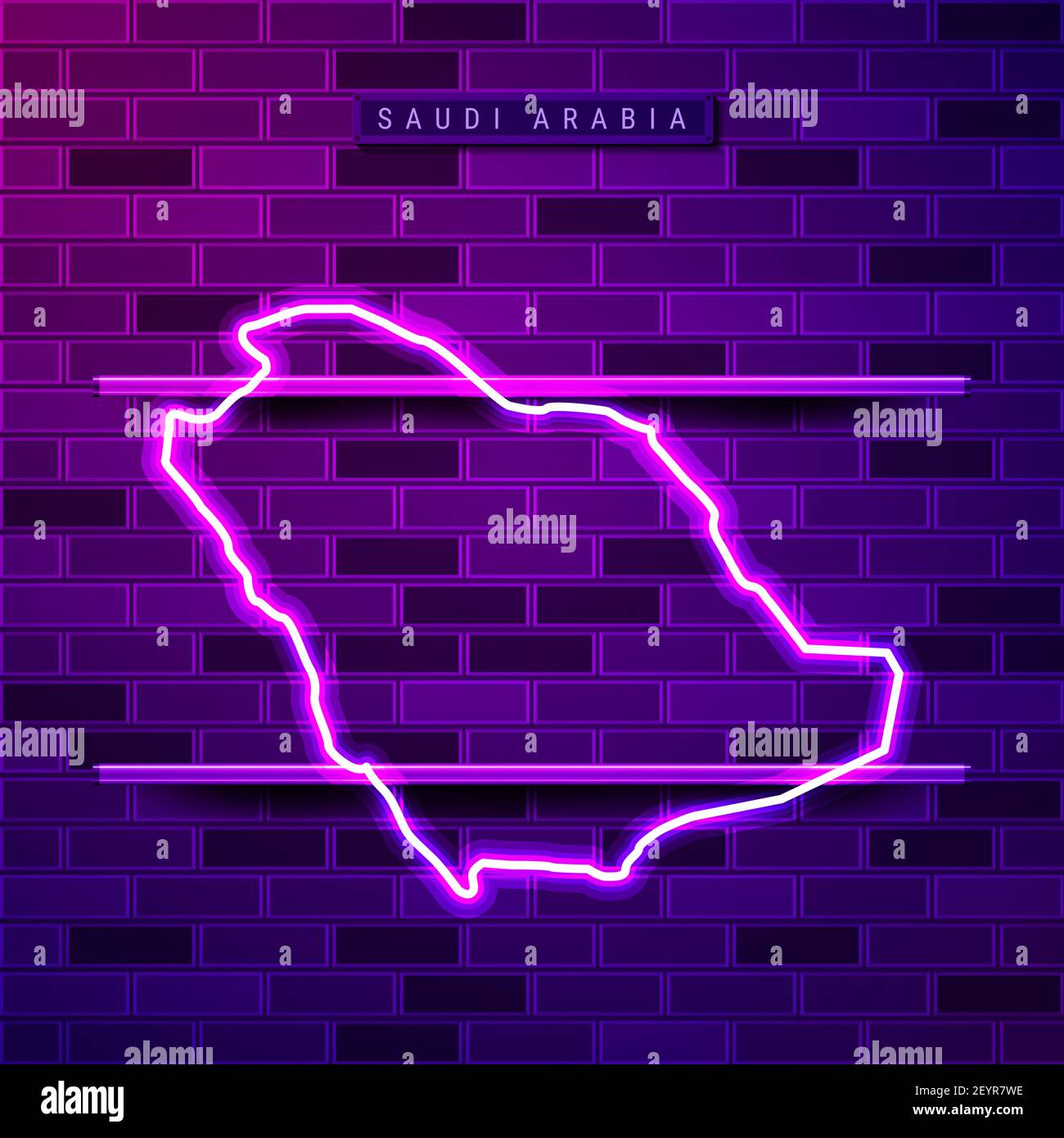 Saudi Arabia map glowing neon lamp sign. Realistic illustration ...