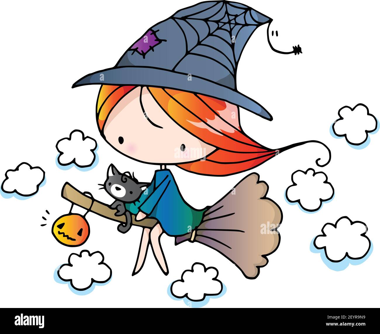 vector cartoon witch flying with cat Stock Vector Image & Art - Alamy