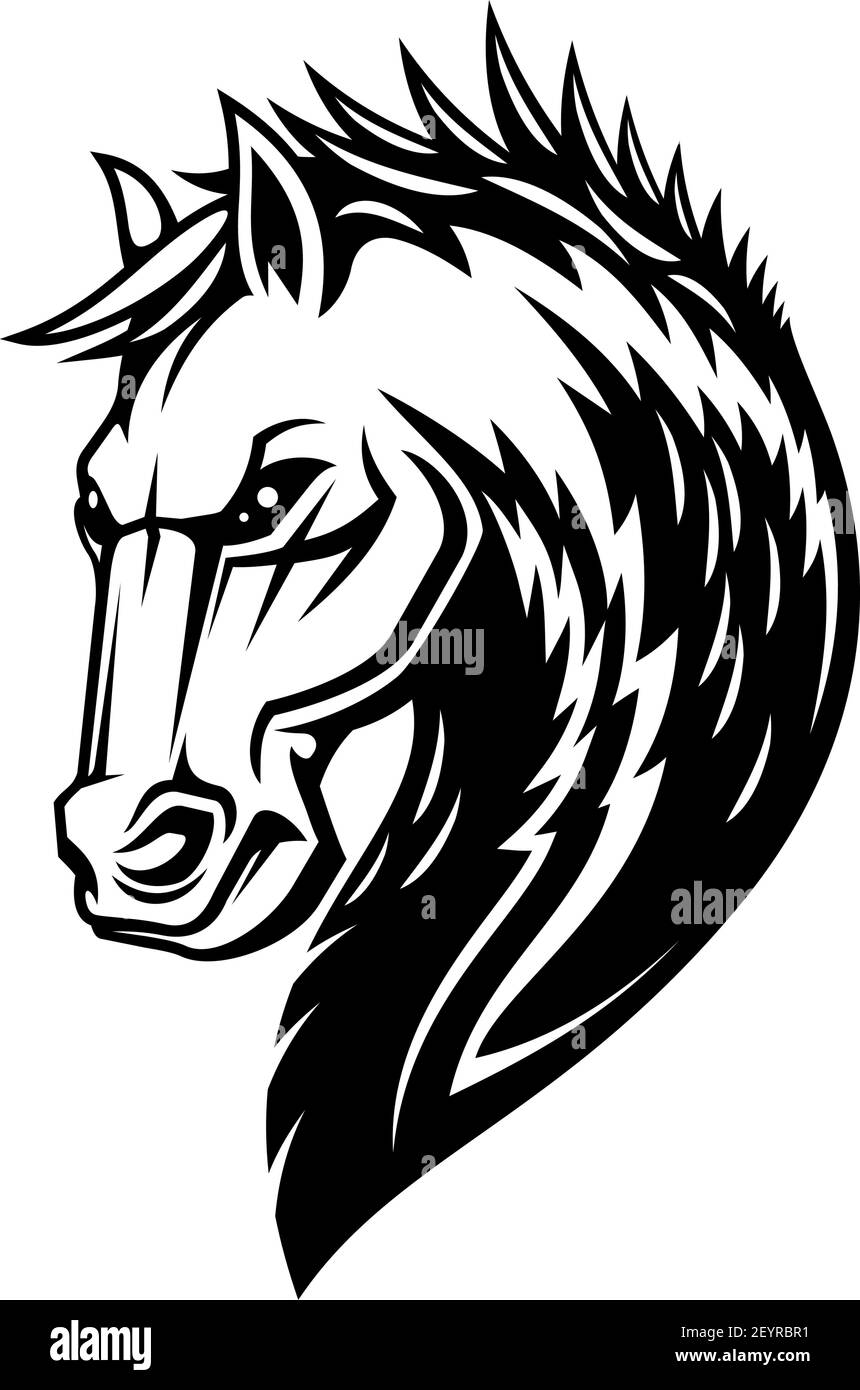 Heraldic horse head and mane icon. Vector royal equine heraldry symbol ...