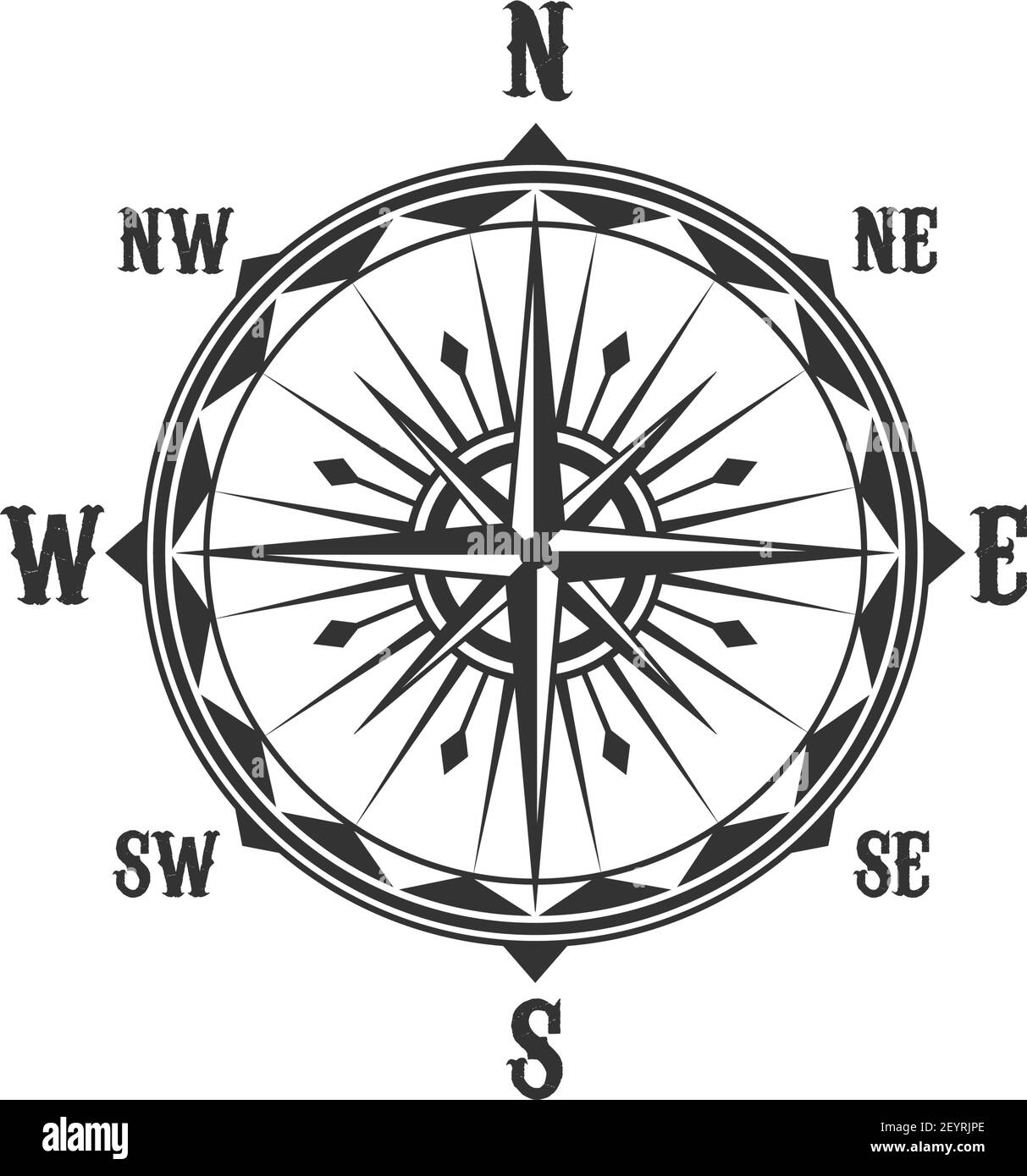 Compass symbol and sign, isolated vector marine navigation element ...