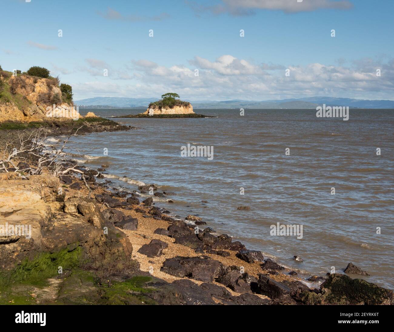 Rat Rock little island at San Pablo Bay near China Camp in San Rafael ...