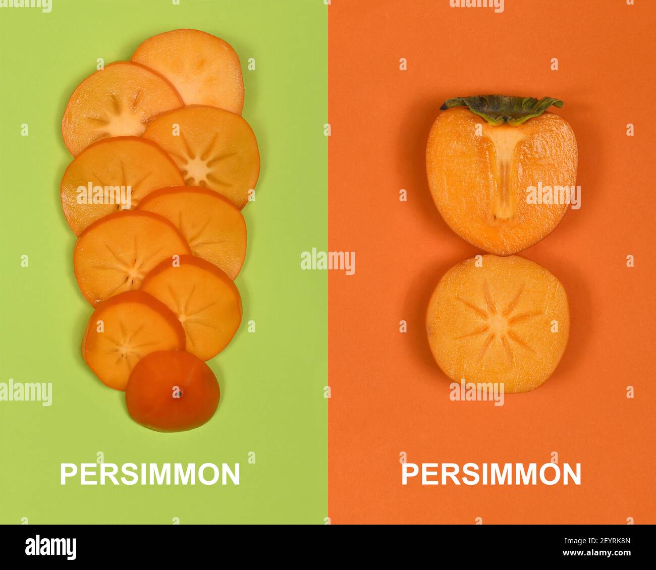 Creative layout made of persimmon. Persimmon fruit. Orang fruits slice ...