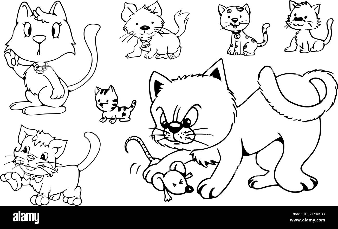 vector cartoon cats action set Stock Vector Image & Art - Alamy
