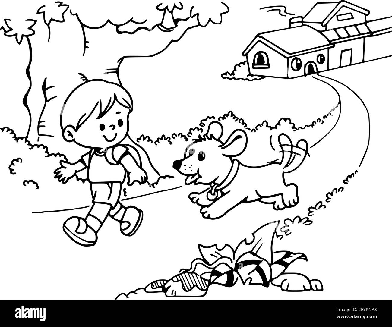vector cartoon dog follow the boy go to school Stock Vector Image & Art ...