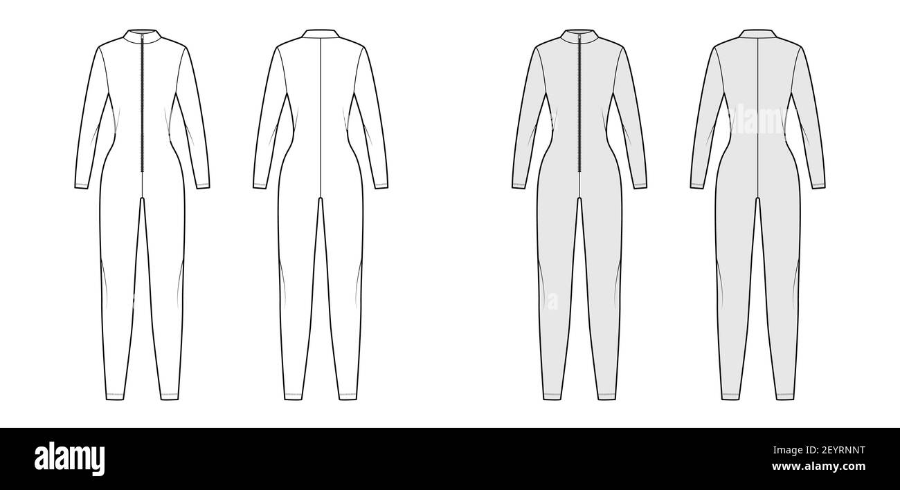 Catcuit Dungaree overall technical fashion illustration with full ...