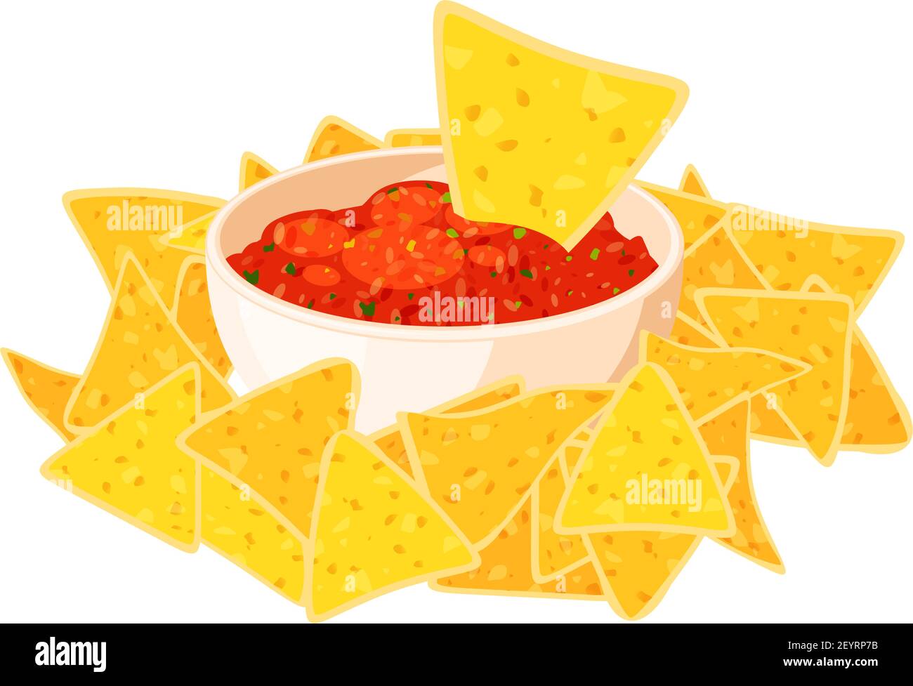 Nachos and chili pepper salsa vector isolated icon. Mexico nachos chips ...