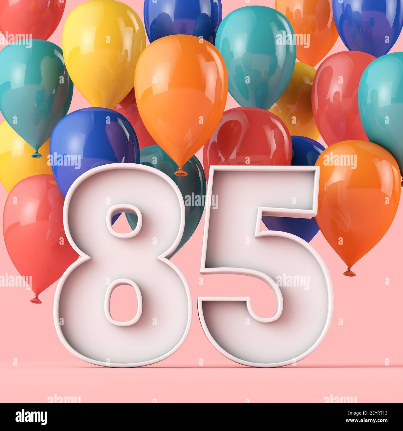 Happy 85th birthday background with colourful balloons. 3D Rendering ...