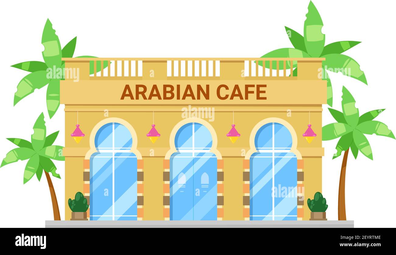 Arabian cafe isolated restaurant exterior design. Vector UAE or Egypt ...