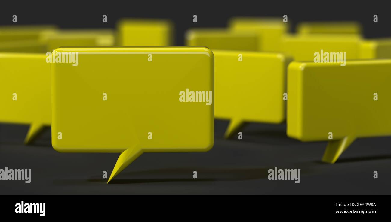 Leadership and togetherness concept: Many 3d rendered yellow chat box ...
