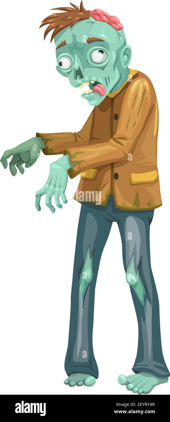 Zombie icon, Halloween character isolated vector. Walking dead, brain ...